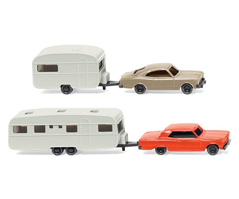 Wiking Model Car and Camper Trailer 2 Pieces High